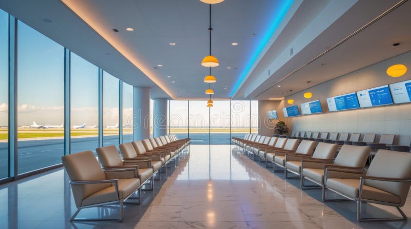 Modern Airport Terminal with Comfortable Seating and Panoramic Views of ...