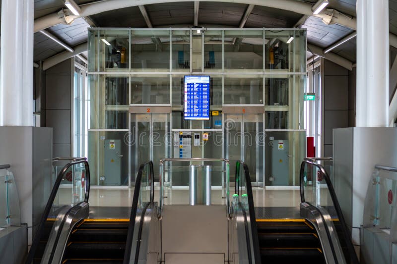 Jakarta, April 6, 2024: Elevators and Escalators at Soekarno Hatta ...
