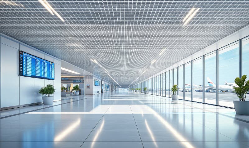 Modern Airport Terminal Interior with Large Windows Showcasing Natural ...