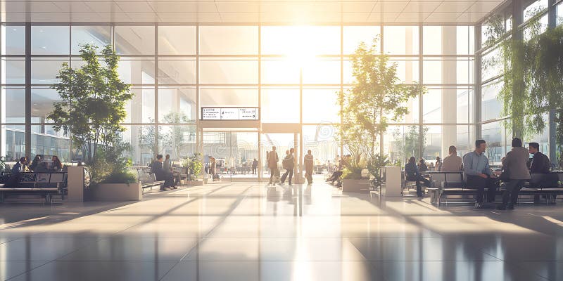 Modern Airport Terminal with Natural Light and Passengers Stock ...