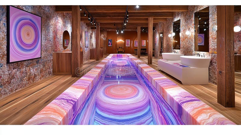 Modern, Airy Retail Space with a Flowing Water Feature. Statement Art ...