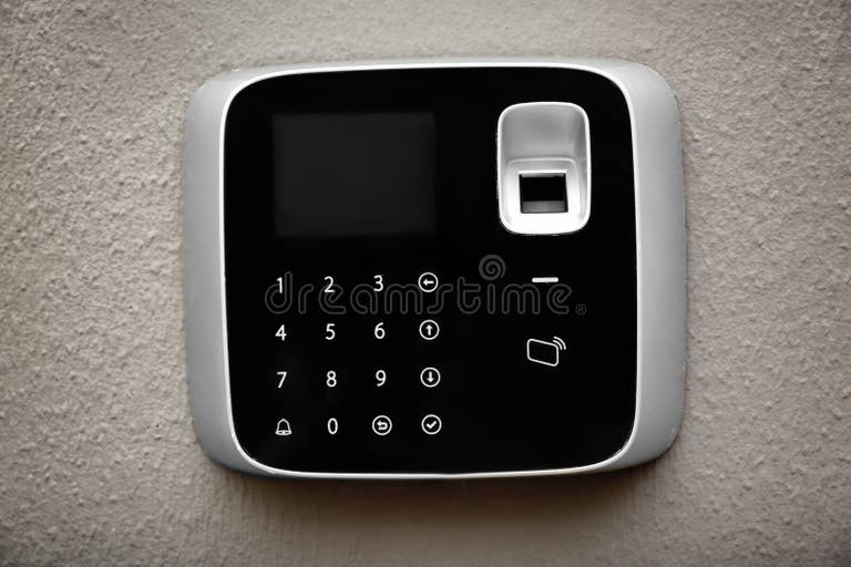 Modern Alarm System with Fingerprint Scanner Stock Photo - Image of ...