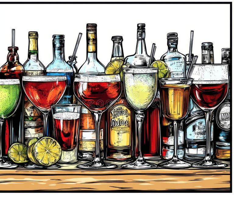 Modern Alcohol Drink and Cocktail Icons in Flat Design Stock Image ...