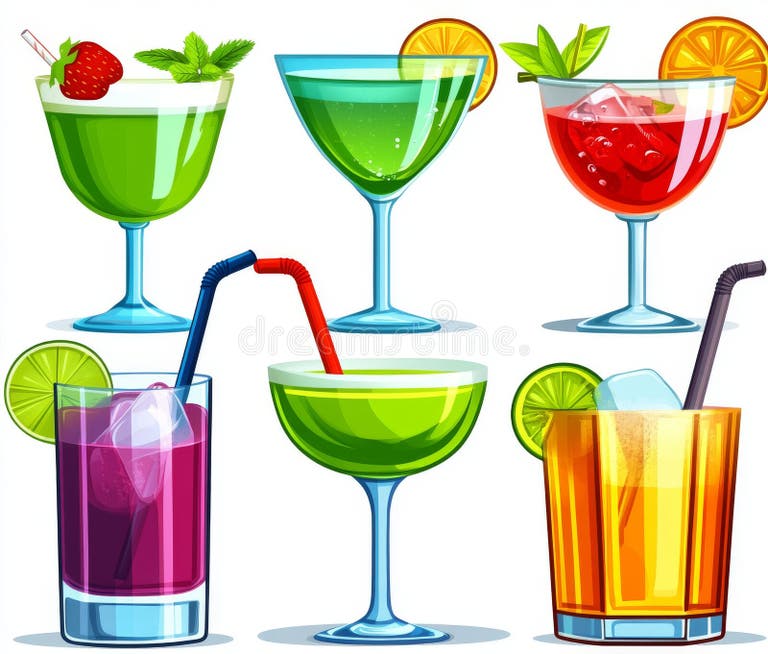 Modern Alcohol Drinks and Cocktails Icon Set in a Flat Design Style ...