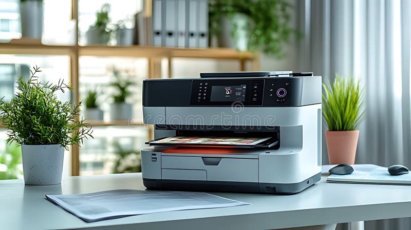 Modern All-in-one Printer on a Desk in a Home Office Stock Illustration ...