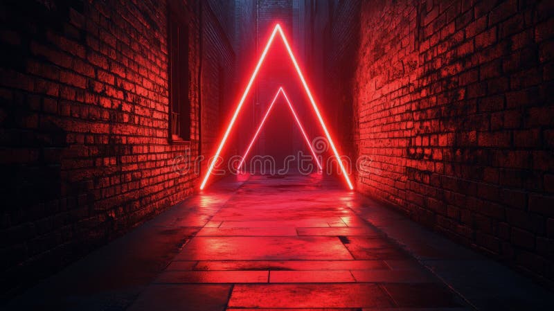 A Modern Alleyway Illuminated by Bright Red Neon Lights at Night Stock ...