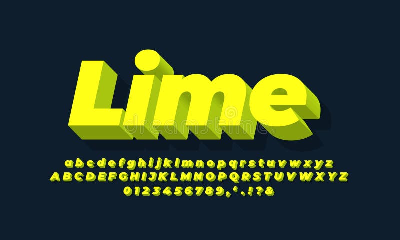 Modern Alphabet 3d Lime Text Effect or Font Effect Design Stock Vector ...