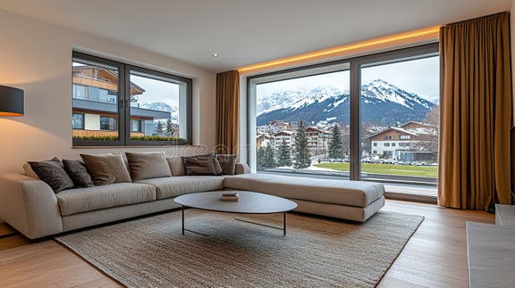 Modern Alpine Living Room stock illustration. Illustration of living ...