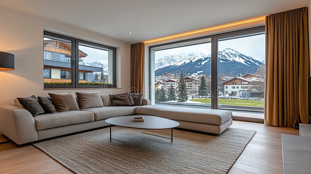 Modern Alpine Living Room stock illustration. Illustration of living ...