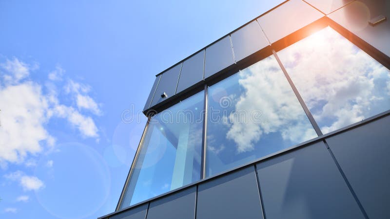 Graphite Facade and Large Windows on a Fragment of an Office Building ...