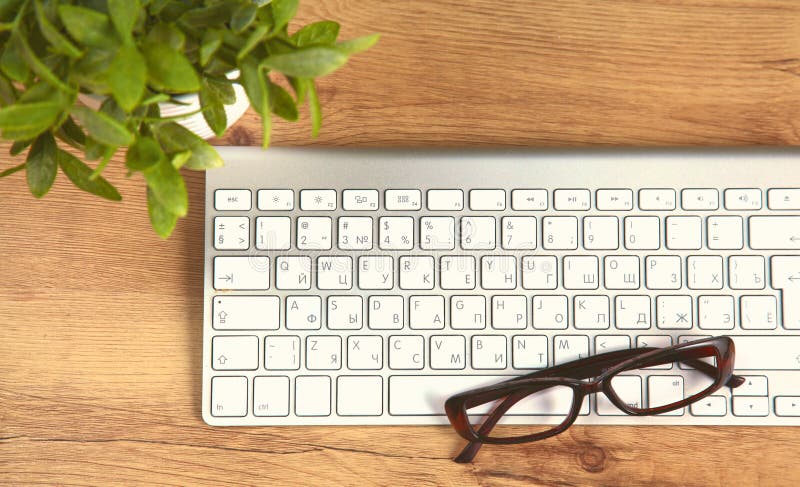 Modern Aluminum Computer Keyboard on the Table Stock Photo - Image of ...