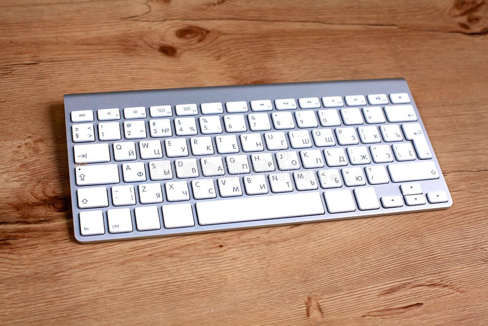 Modern Aluminum Computer Keyboard on the Table Stock Photo - Image of ...