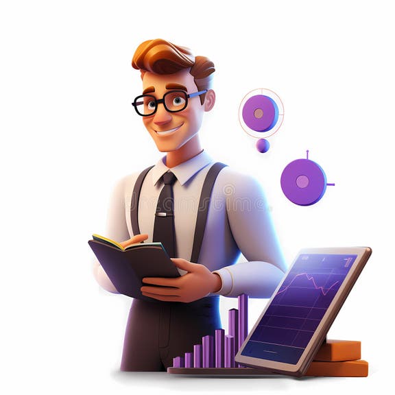 Modern Analyst with Digital Graphics and Notebook Isolated on White ...