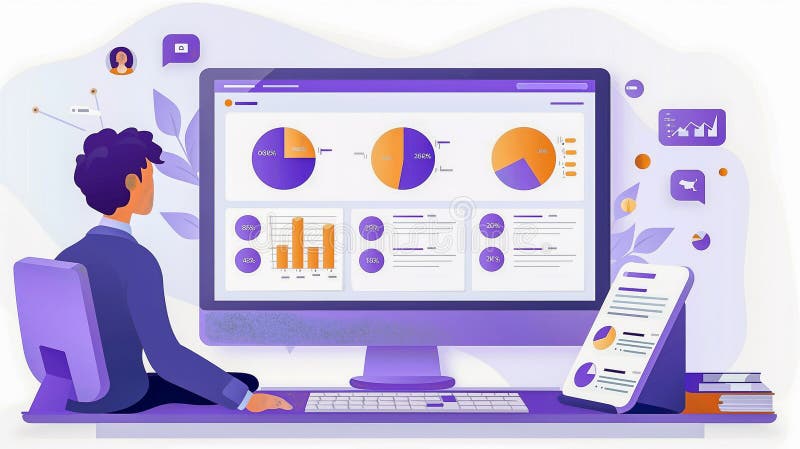 Modern Analytics Dashboard in Use Stock Illustration - Illustration of dashboard, computer ...