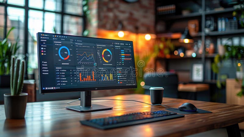 Modern Analytics Display on Computer Monitors Stock Illustration ...