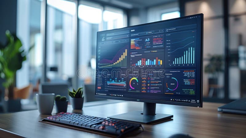 Modern Analytics Display on Computer Monitors Stock Illustration ...