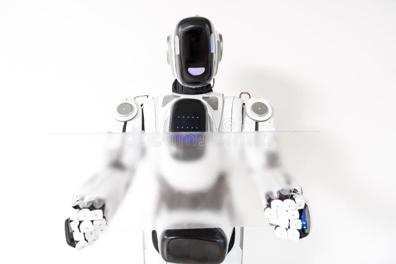 Modern Android is Standing Against Glass Board Stock Image - Image of ...