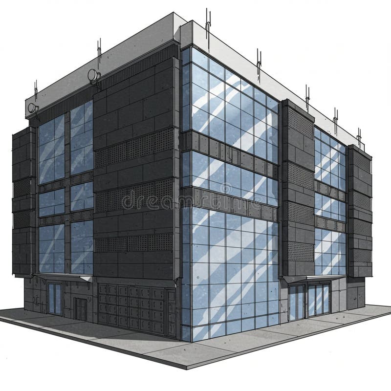 A Modern, Angular Building Featuring a Grid of Large, Reflective Glass ...