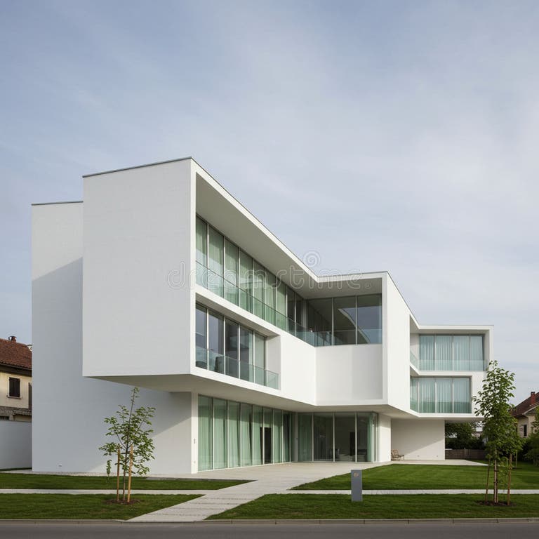 Modern, Angular Building with a Minimalist Design Featuring Large Glass ...