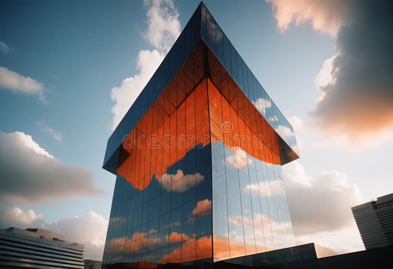 A Modern, Angular Building with a Reflective Glass Facade Stock ...