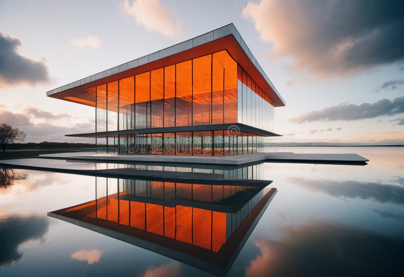 A Modern, Angular Building with a Reflective Glass Facade Stock ...