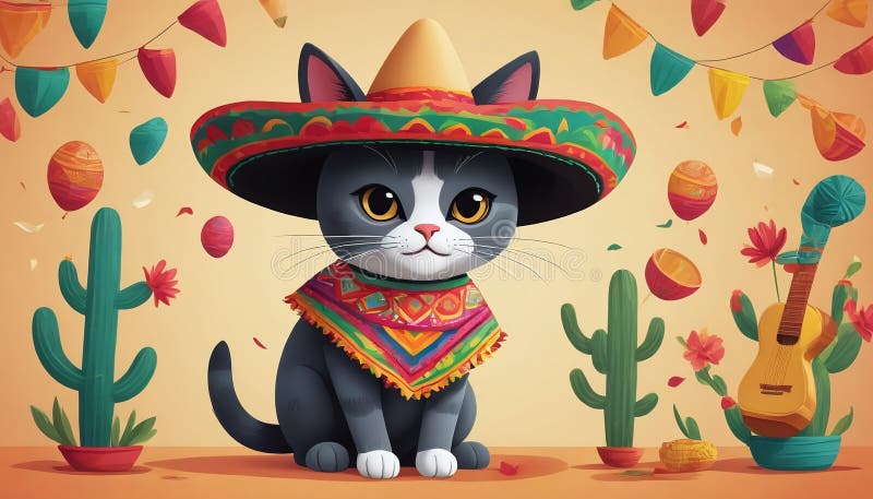 Modern Animated Mexican Cat for Cinco De Mayo. Generative AI Stock ...