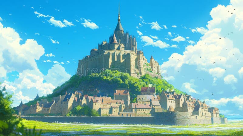 A Modern Anime Rendering of a European Medieval Castle. Stock Photo ...