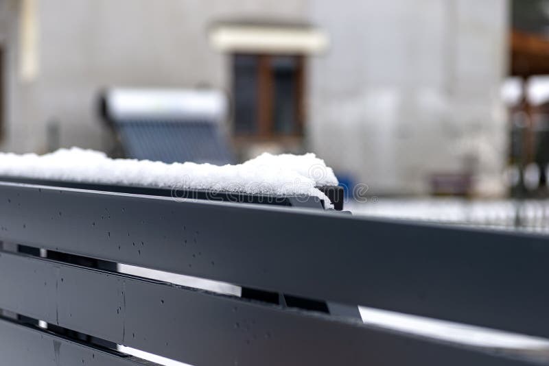 Modern Anthracite Panel Fence with Falling Snow, Visible Sliding Gate ...