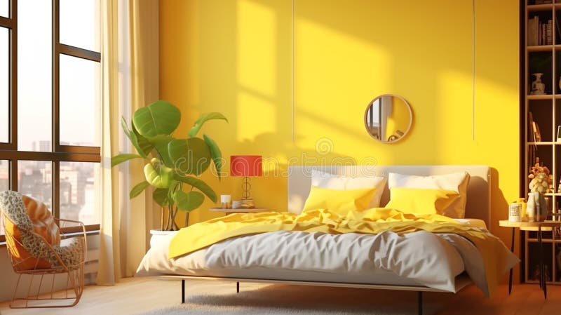 Modern Apartment Bedroom Comfortable Bed Near Window Background Stock ...