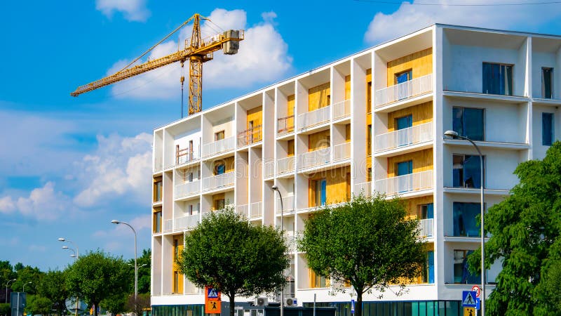 Modern Apartment Block, Construction Site, Crane Editorial Photo ...