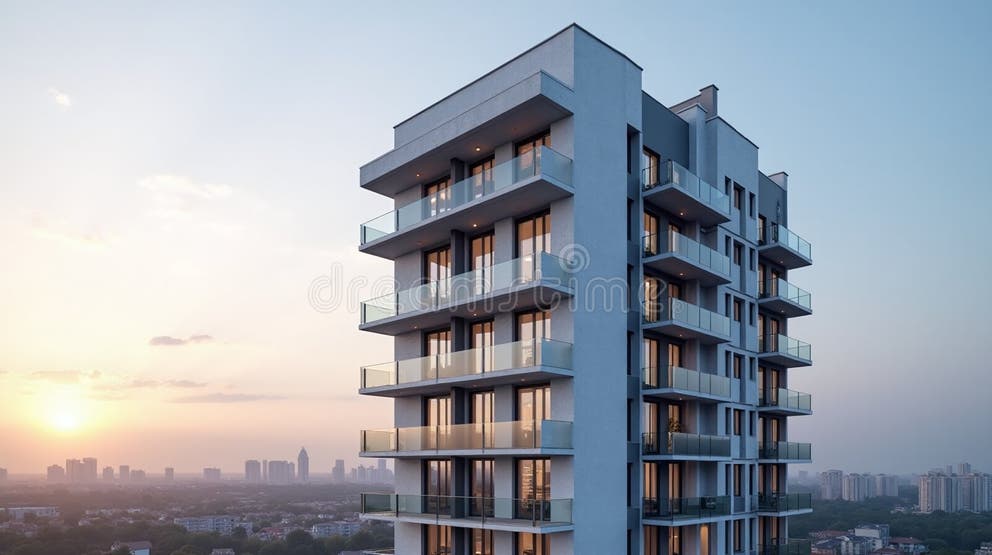 Modern Apartment Building Angular Architecture White and Grey Stock ...