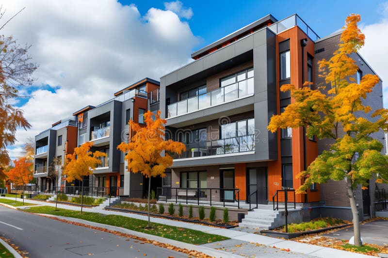 Modern Apartment Building in Autumn Stock Photo - Image of real ...