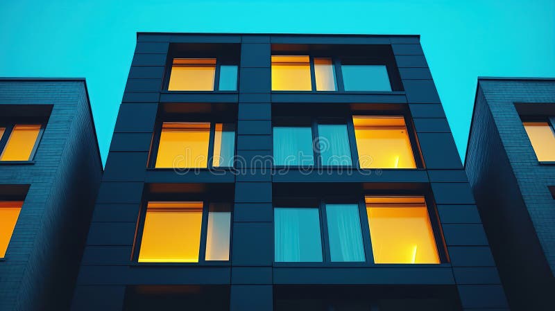 Modern Apartment Building at Dusk Stock Illustration - Illustration of ...