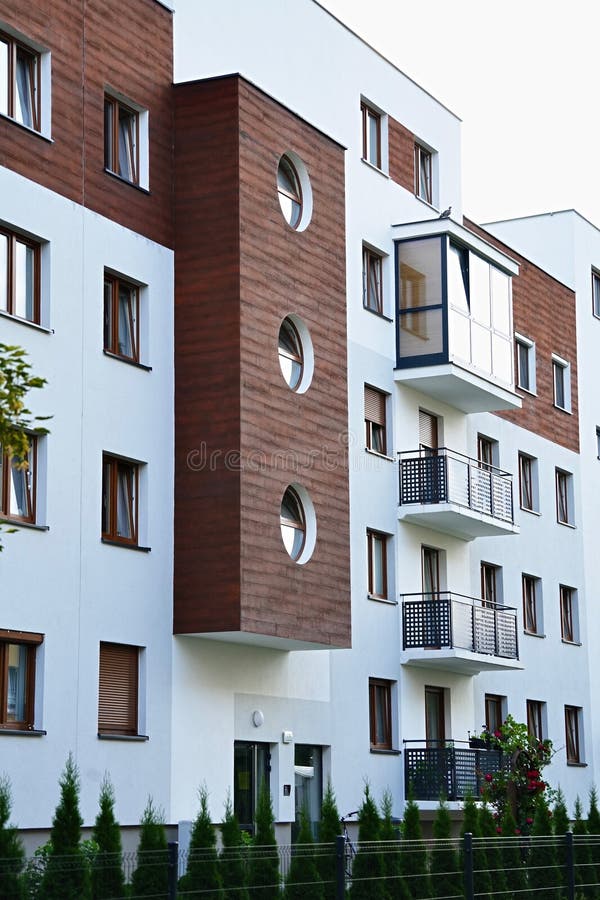 Modern Apartment Building Facade White Brown Stock Image - Image of ...