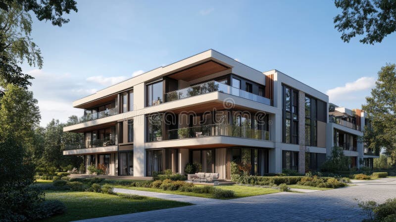 A Modern Apartment Building with a Large Balcony Stock Illustration ...