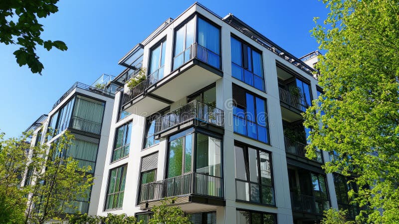 Modern Apartment Building with Large Windows and Balconies in Front of ...