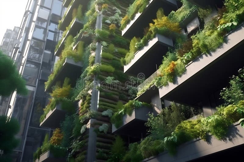 Modern Apartment Building with Lush Greenery and Balconies Stock Image ...