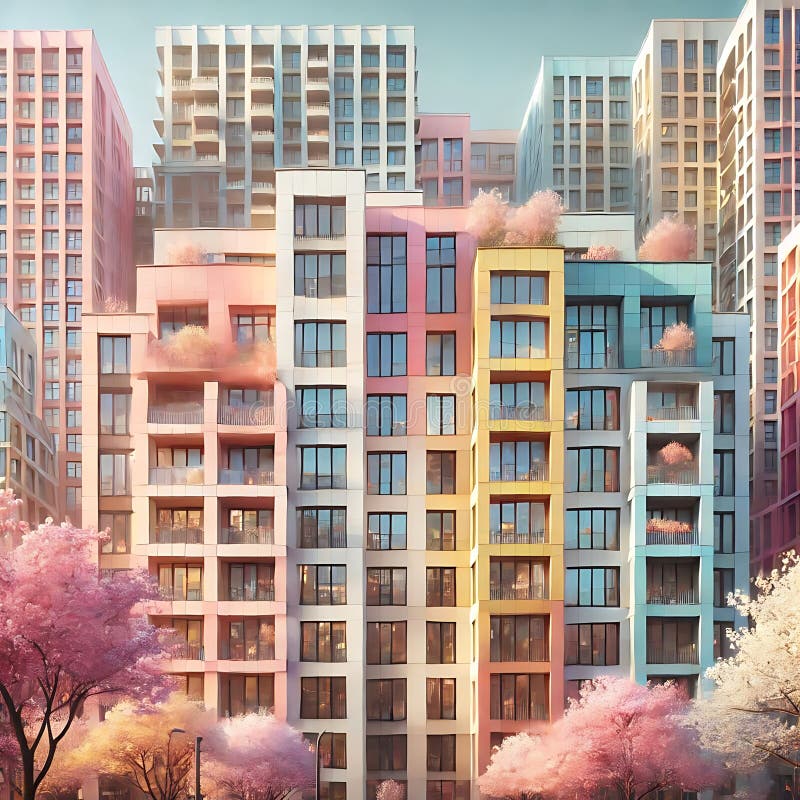 Modern Apartment Building in Spring Blossoms. Generative AI Stock ...
