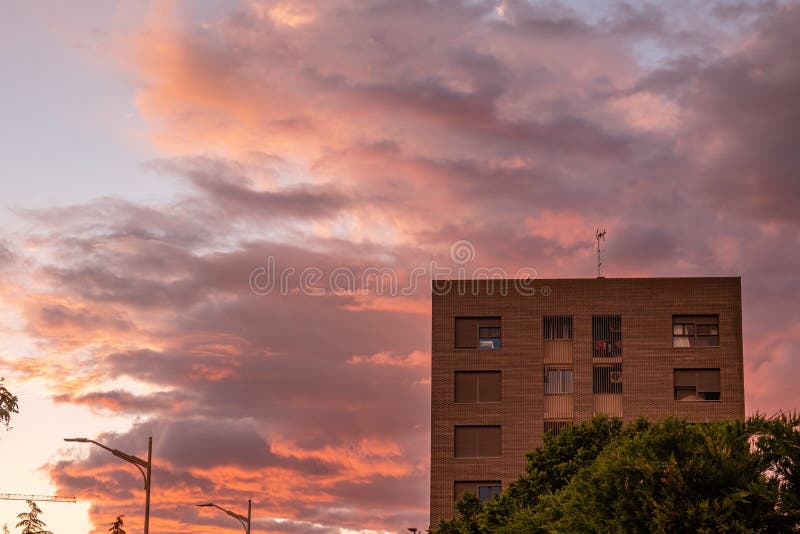 Modern Apartment Building on a Sunset Stock Image - Image of industrial ...