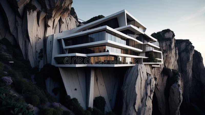 Modern Apartment Building on the Top of a Cliff. 3d Rendering Stock ...
