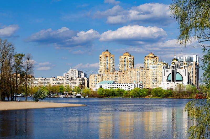 Modern Apartment Buildings on a River Bank. Stock Image - Image of ...