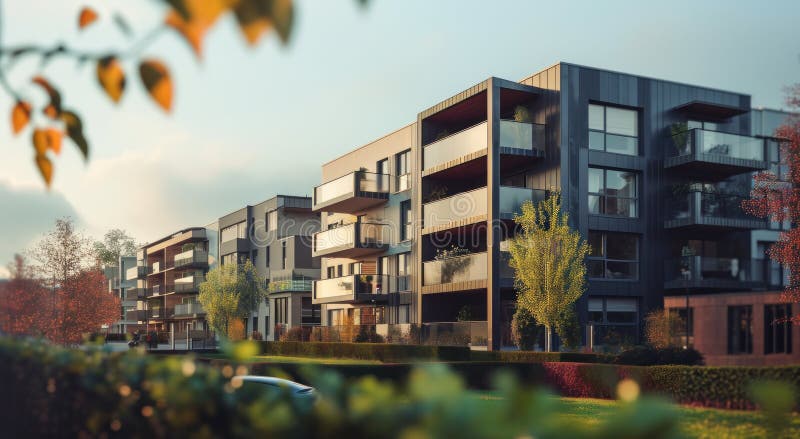 Modern Apartment Buildings in the Suburbs Stock Image - Image of ...