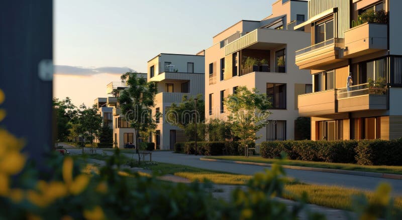 Modern Apartment Buildings in the Suburbs Stock Image - Image of street ...