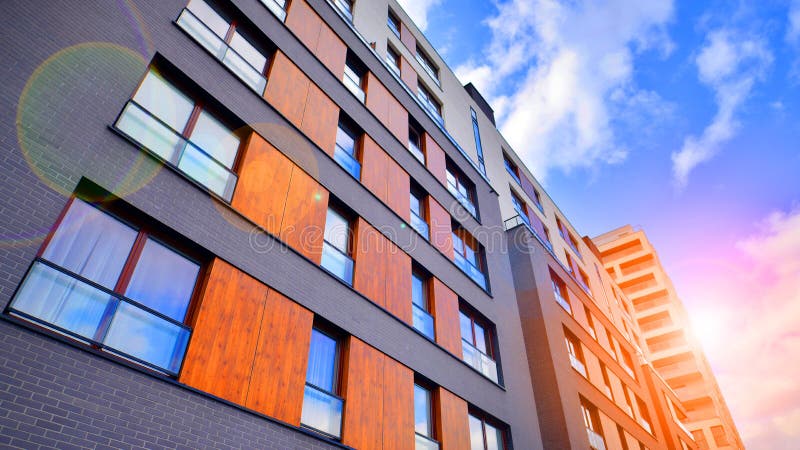 Modern Apartment Complex in the Evening Sun Stock Photo - Image of ...