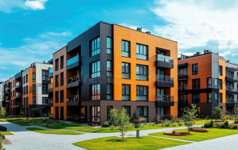 Modern Apartment Complex Under a Clear Sky Stock Illustration ...