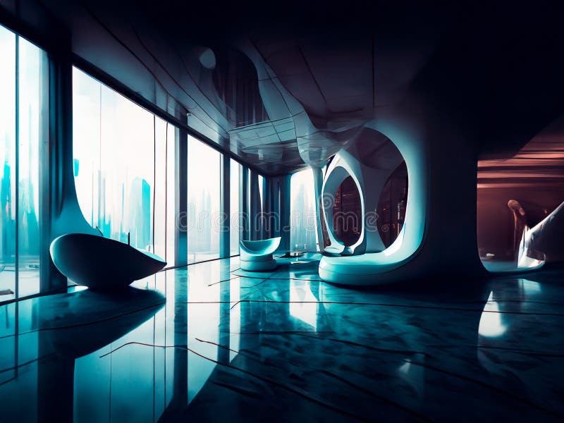 Modern Apartment in the Future Stock Illustration - Illustration of ...