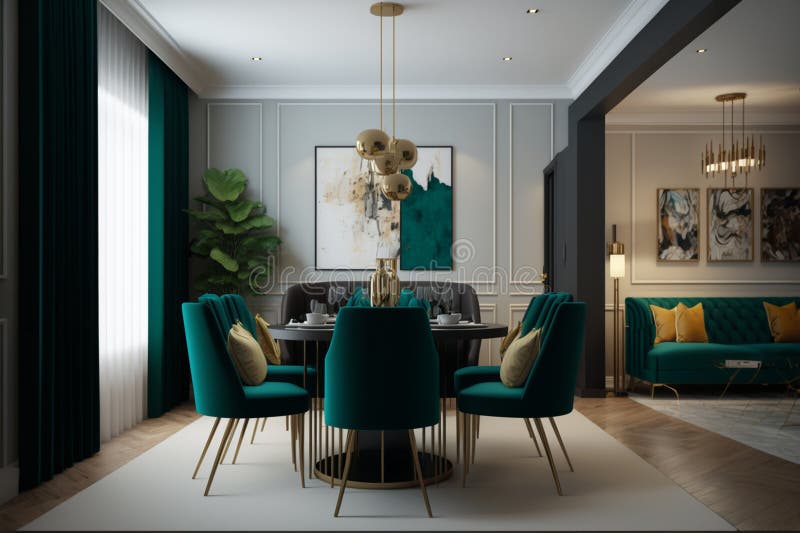 The Modern Apartment Interior Features a Dining Room with a Table and ...