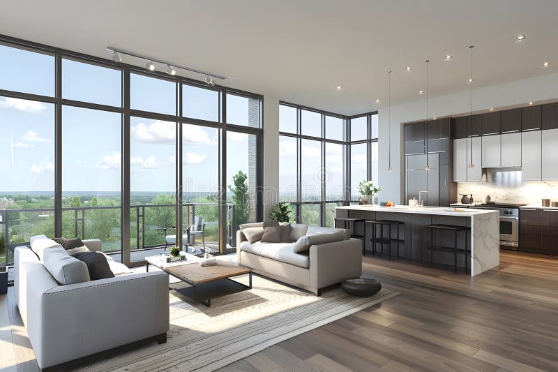 Modern Apartment Living, Spacious Open-Plan Design with Floor-to ...