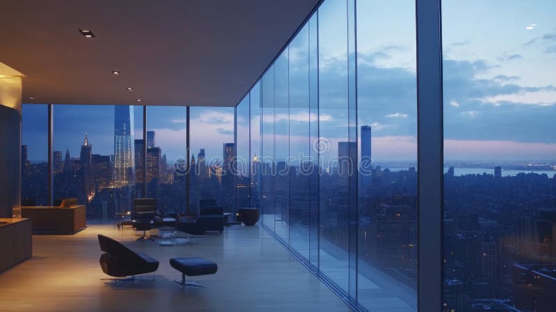 Modern Apartment Night City Skyline View Stock Illustration ...