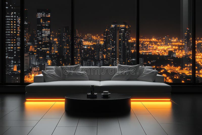Modern Apartment Night City View Comfy Couch Stock Illustration ...